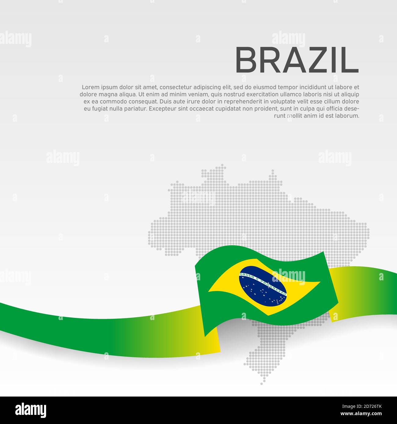 Brazil wavy flag and mosaic map on white background. Wavy ribbon color ...