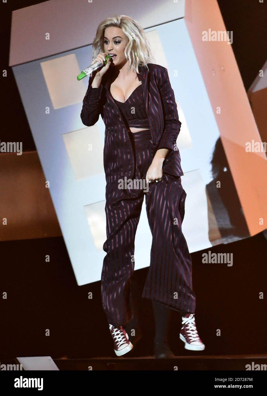 Katy Perry on stage at the BRIT Awards 2017, held at The O2 Arena, in ...