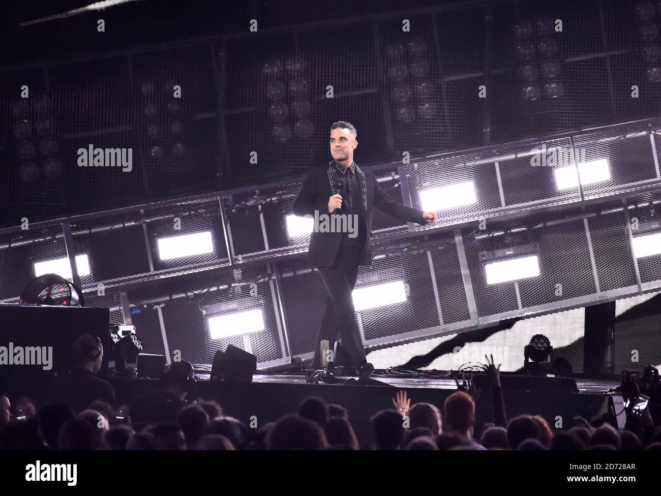 Robbie Williams on stage at the BRIT Awards 2017, held at The O2 Arena ...