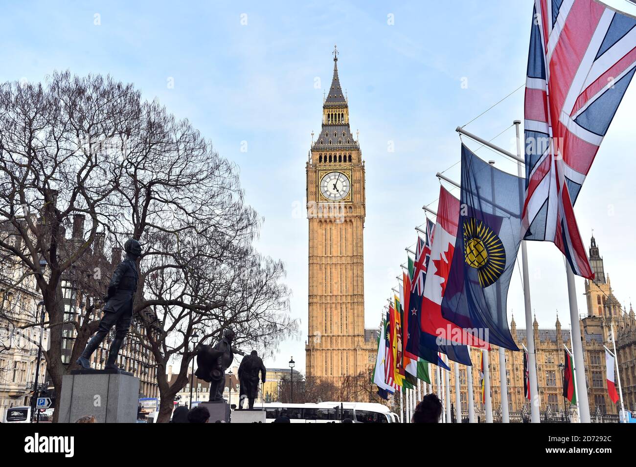General view of flags on display at Parliament Square in London ...