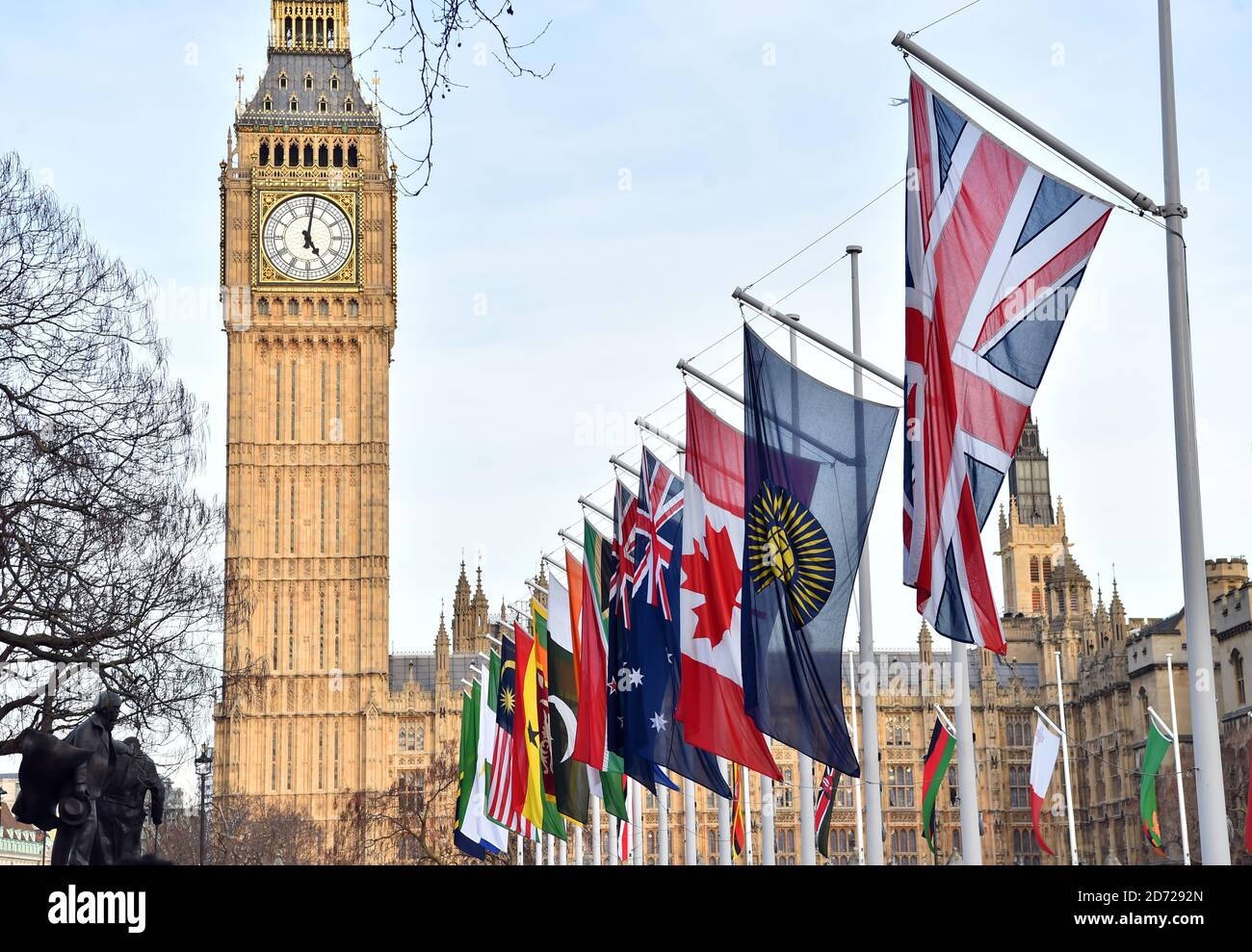 General view of flags on display at Parliament Square in London ...