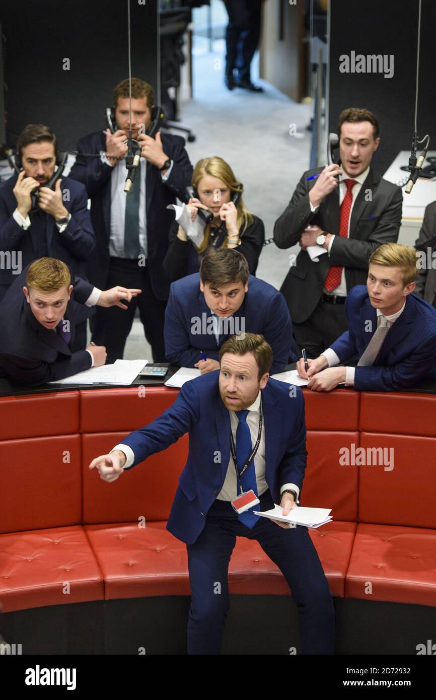 Traders pictured during an open outcry trading session, in 'The Ring ...