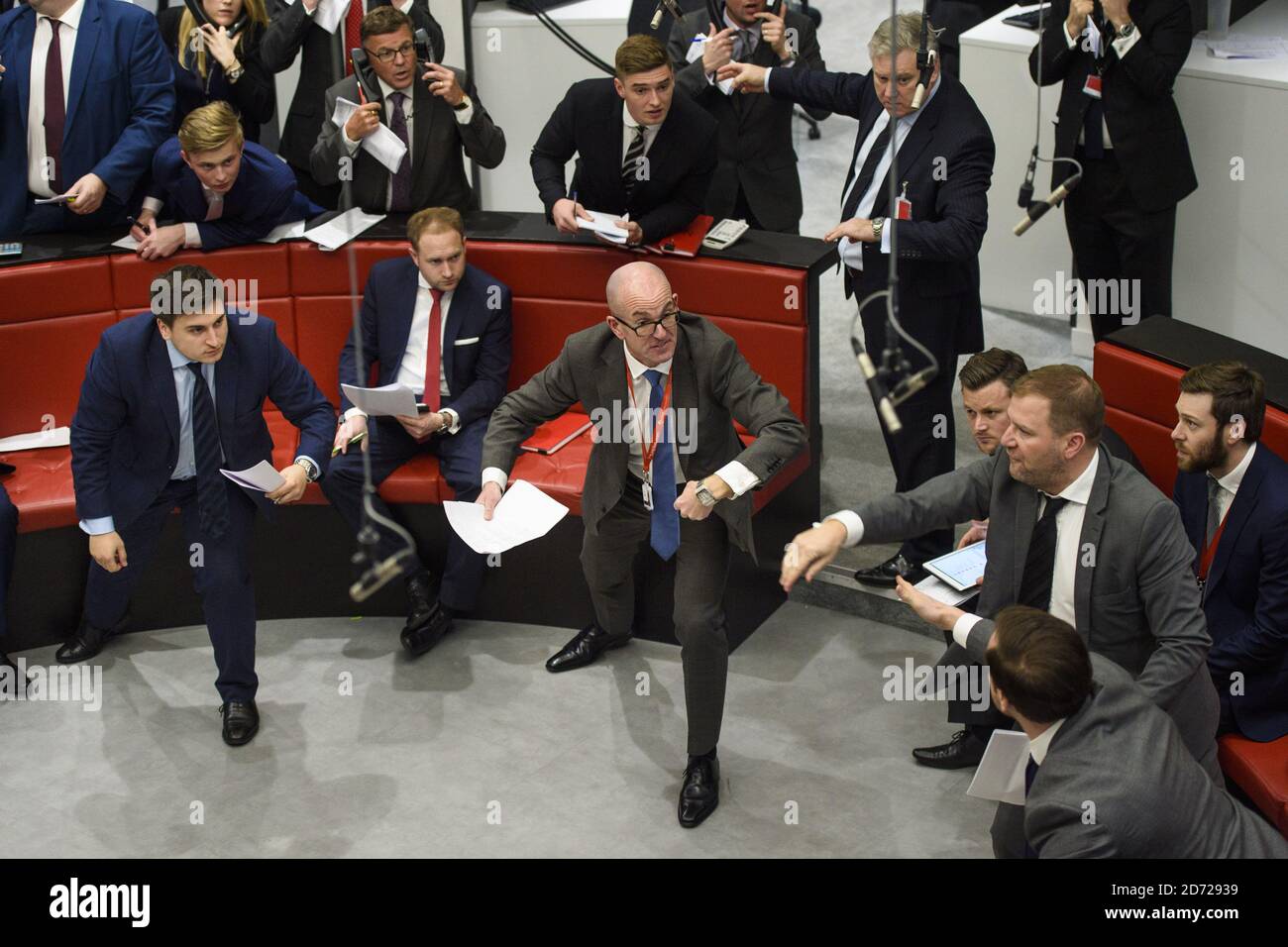 Traders pictured during an open outcry trading session, in 'The Ring ...