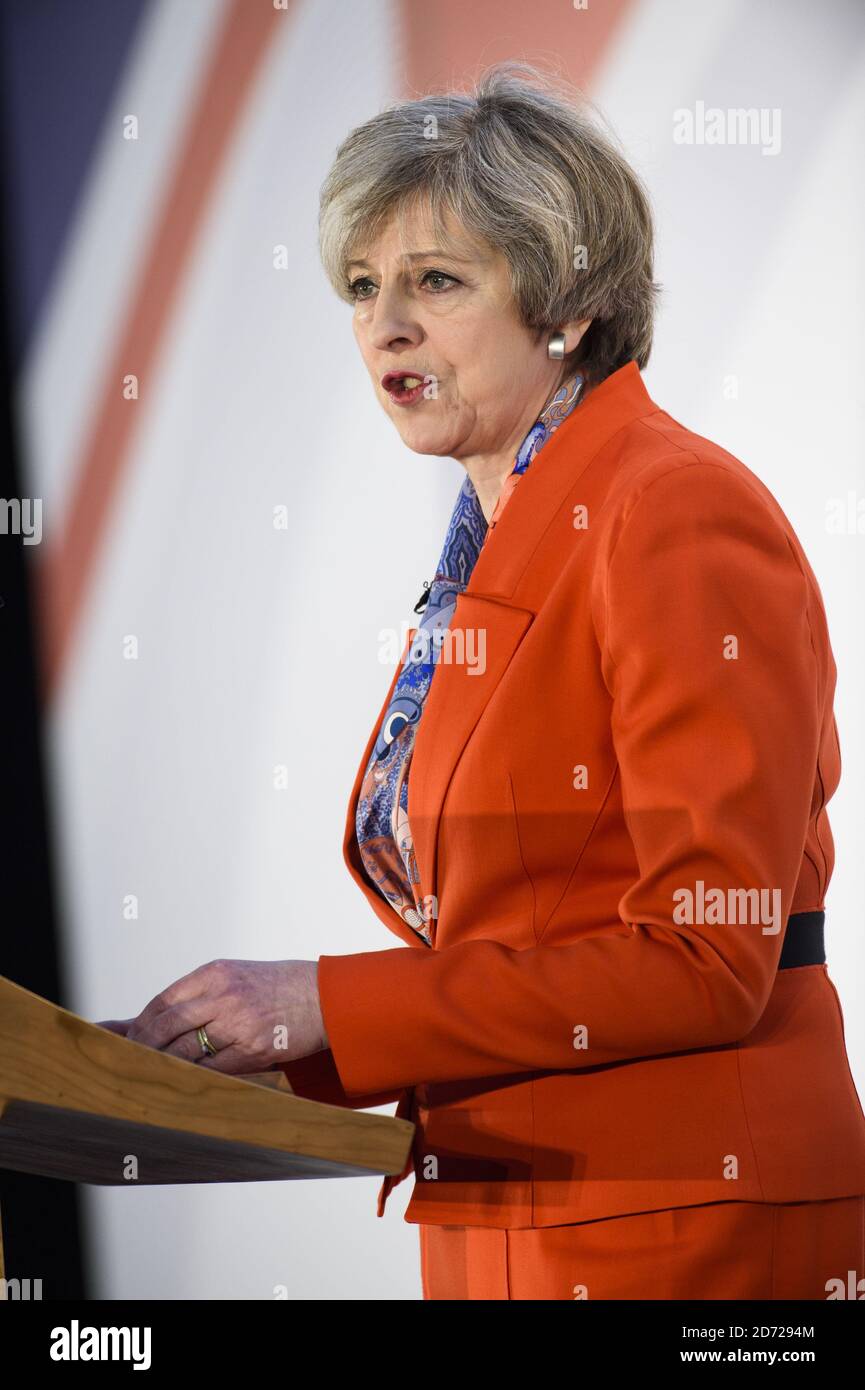 British Prime Minister Theresa May during the Conservative Spring Forum ...