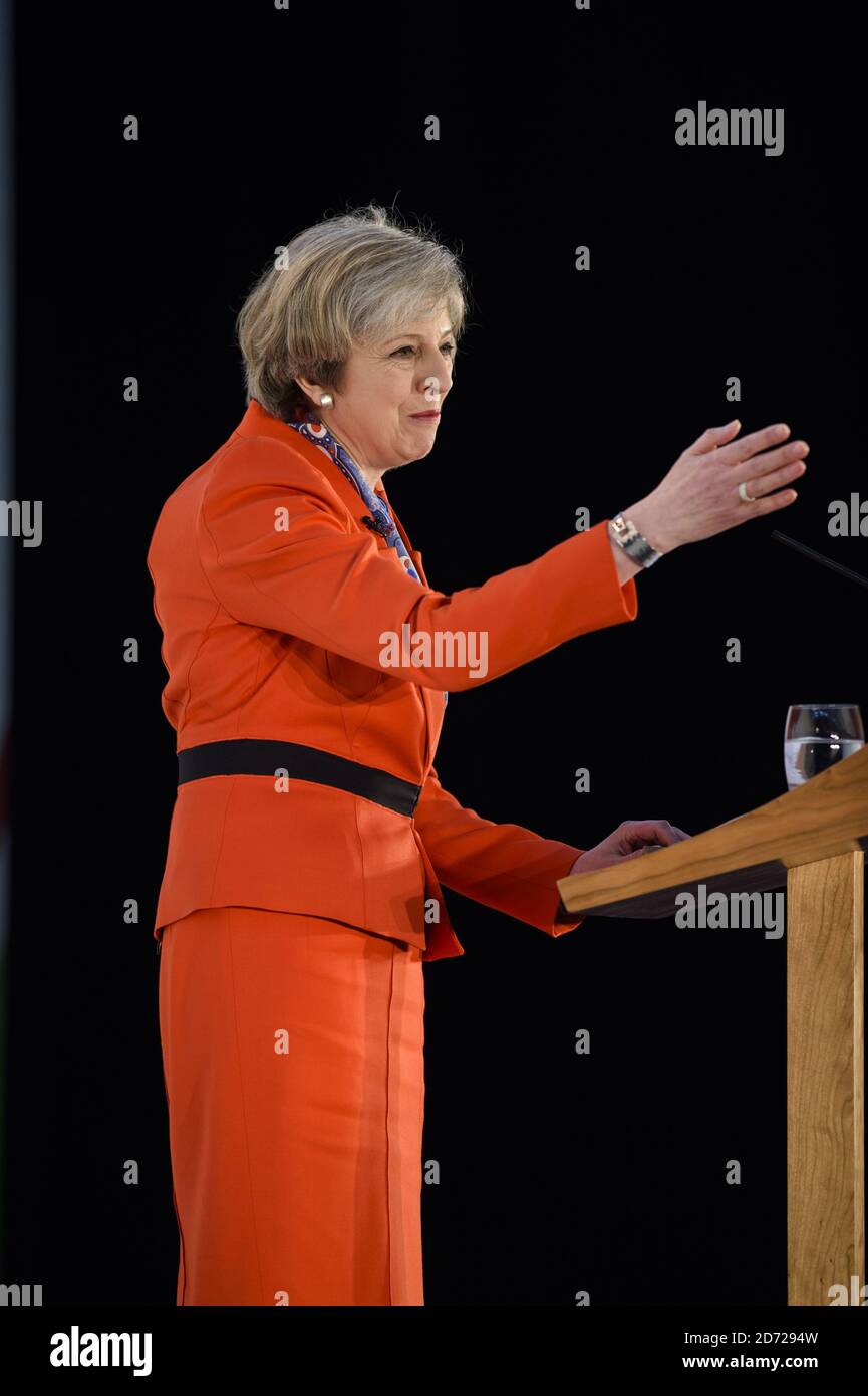 British Prime Minister Theresa May during the Conservative Spring Forum ...