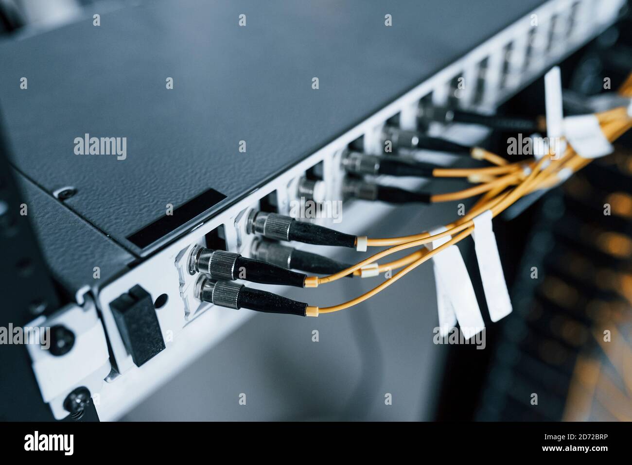 Close up view of internet equipment and cables in the server room Stock ...