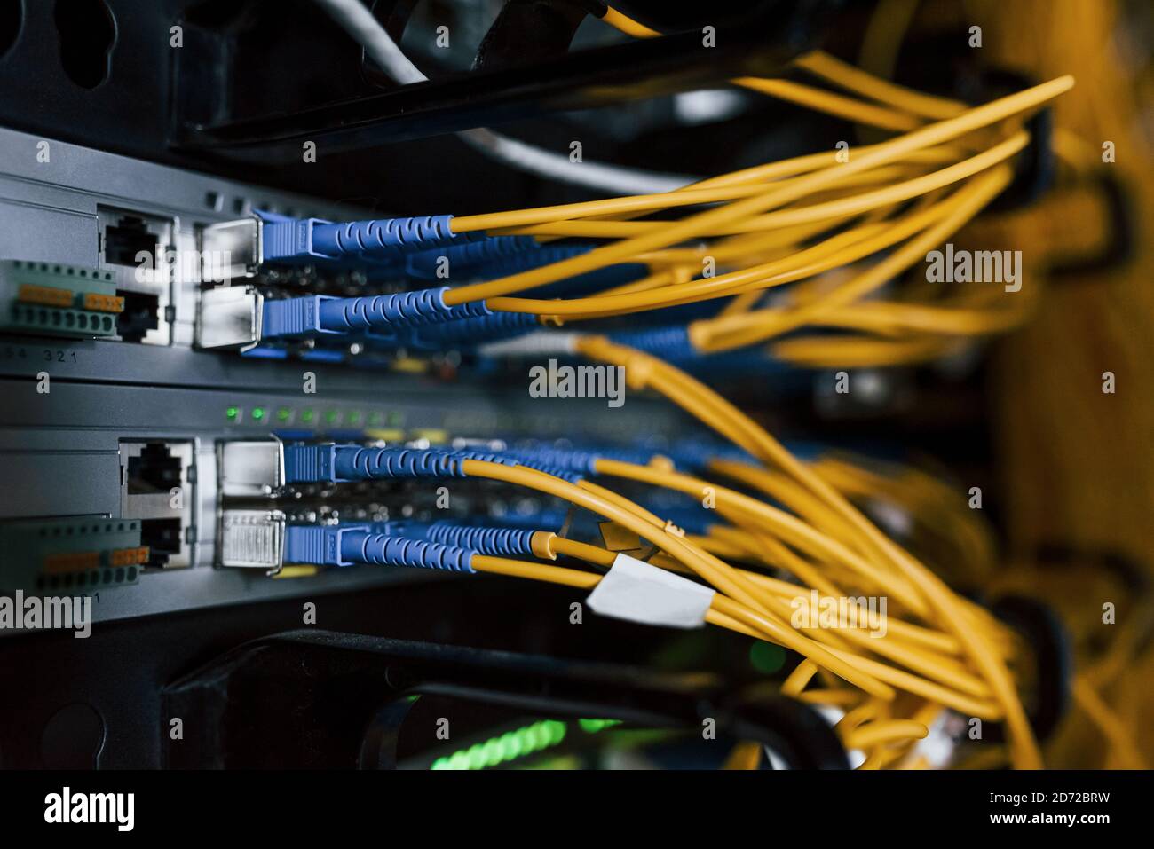 Close up view of internet equipment and cables in the server room Stock ...