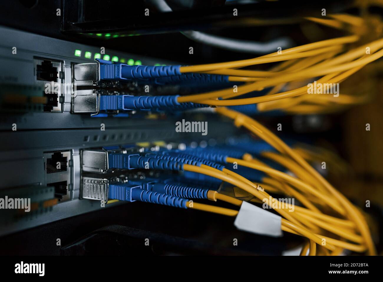 Close up view of internet equipment and cables in the server room Stock ...