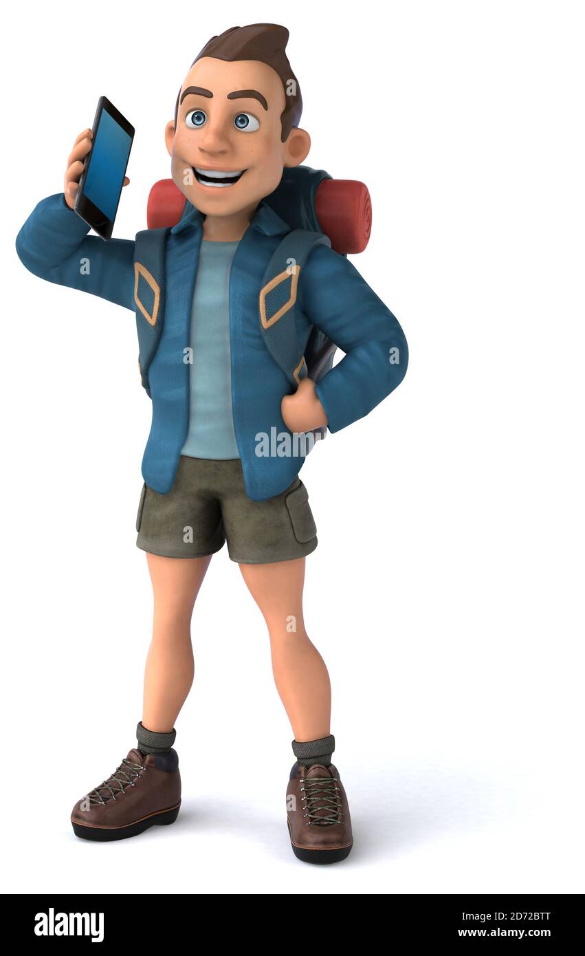 Fun illustration of a 3D cartoon backpacker Stock Photo - Alamy