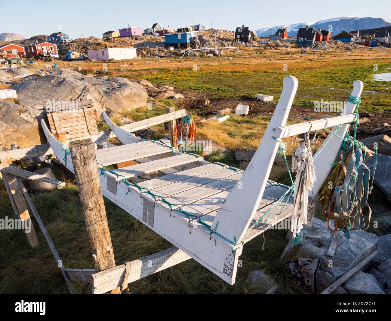 Ikerasak, a small traditional fishing village on Ikerasak Island in the ...