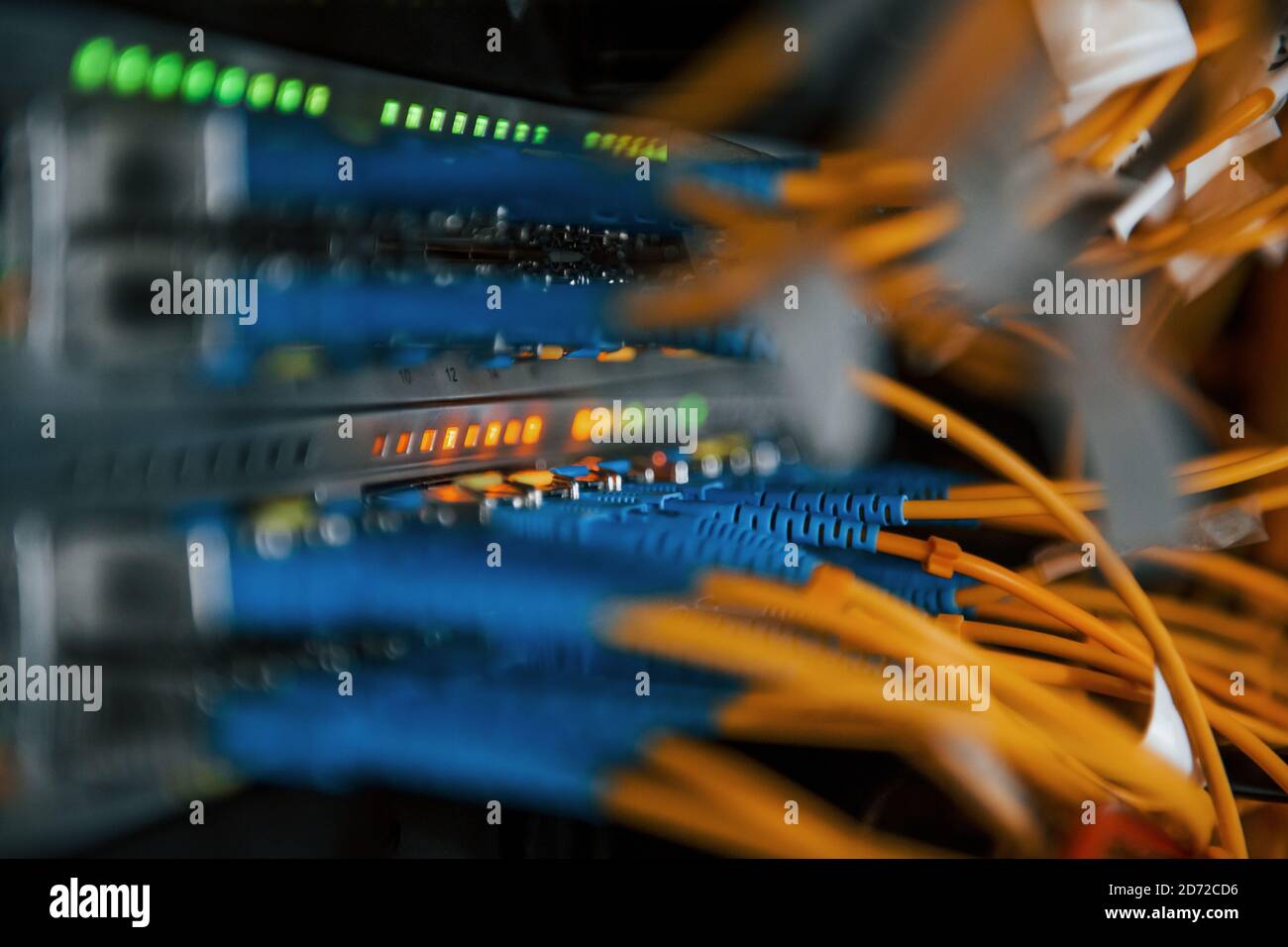 Close up view of internet equipment and cables in the server room Stock ...