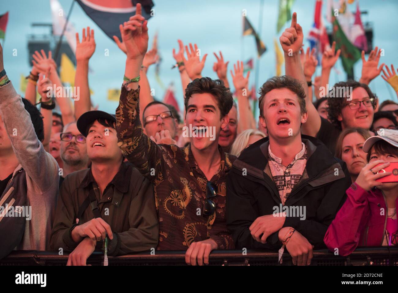 The crowd watch Radiohead performing during the Glastonbury Festival at ...