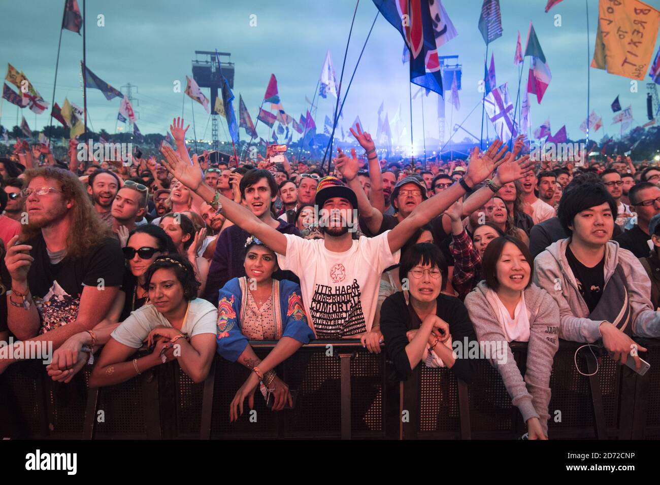 The crowd watch Radiohead performing during the Glastonbury Festival at ...
