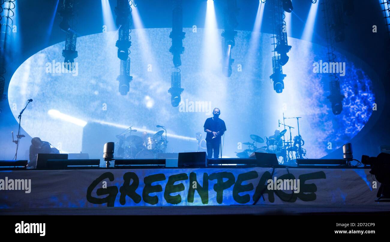 Radiohead performing during the Glastonbury Festival at Worthy Farm in ...