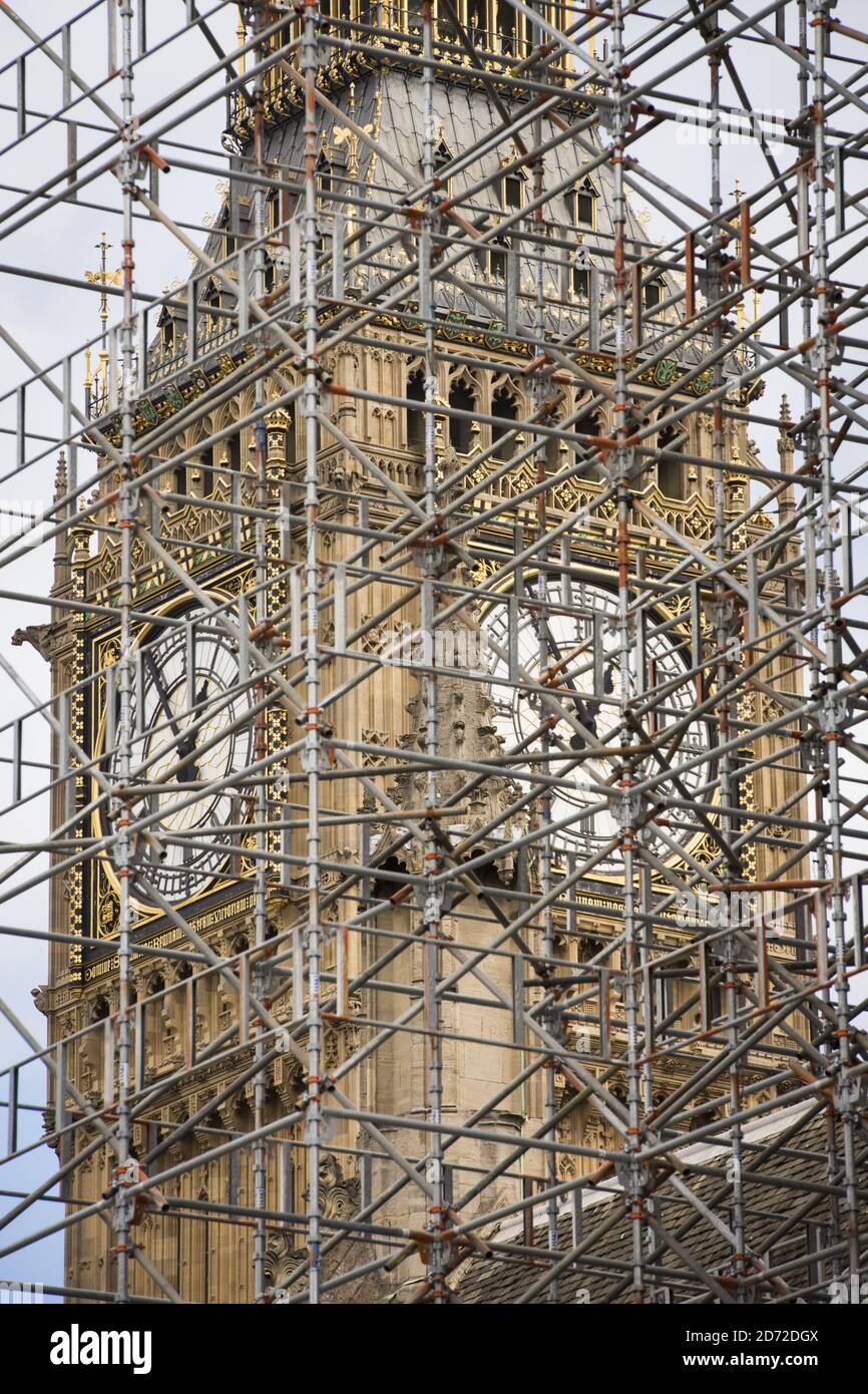 The Elizabeth Tower, which houses Big Ben, is seen through scaffolding ...