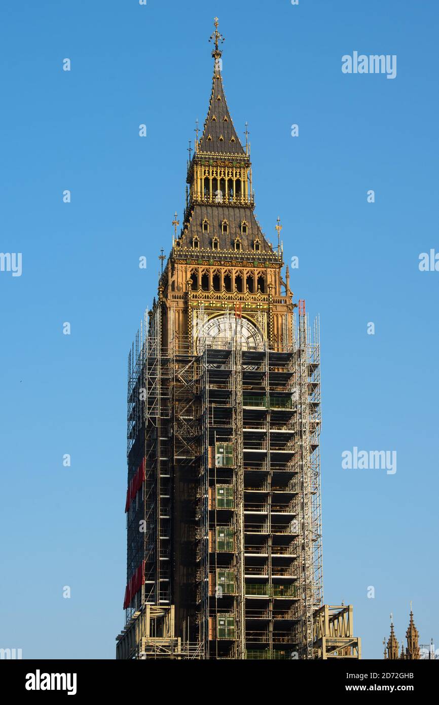 Scaffolding covers the Elizabeth Tower, known as Big Ben, as part of ...