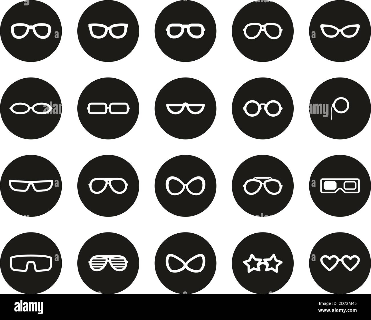 Eyeglasses & Sunglasses Icons White On Black Flat Design Circle Set Big ...
