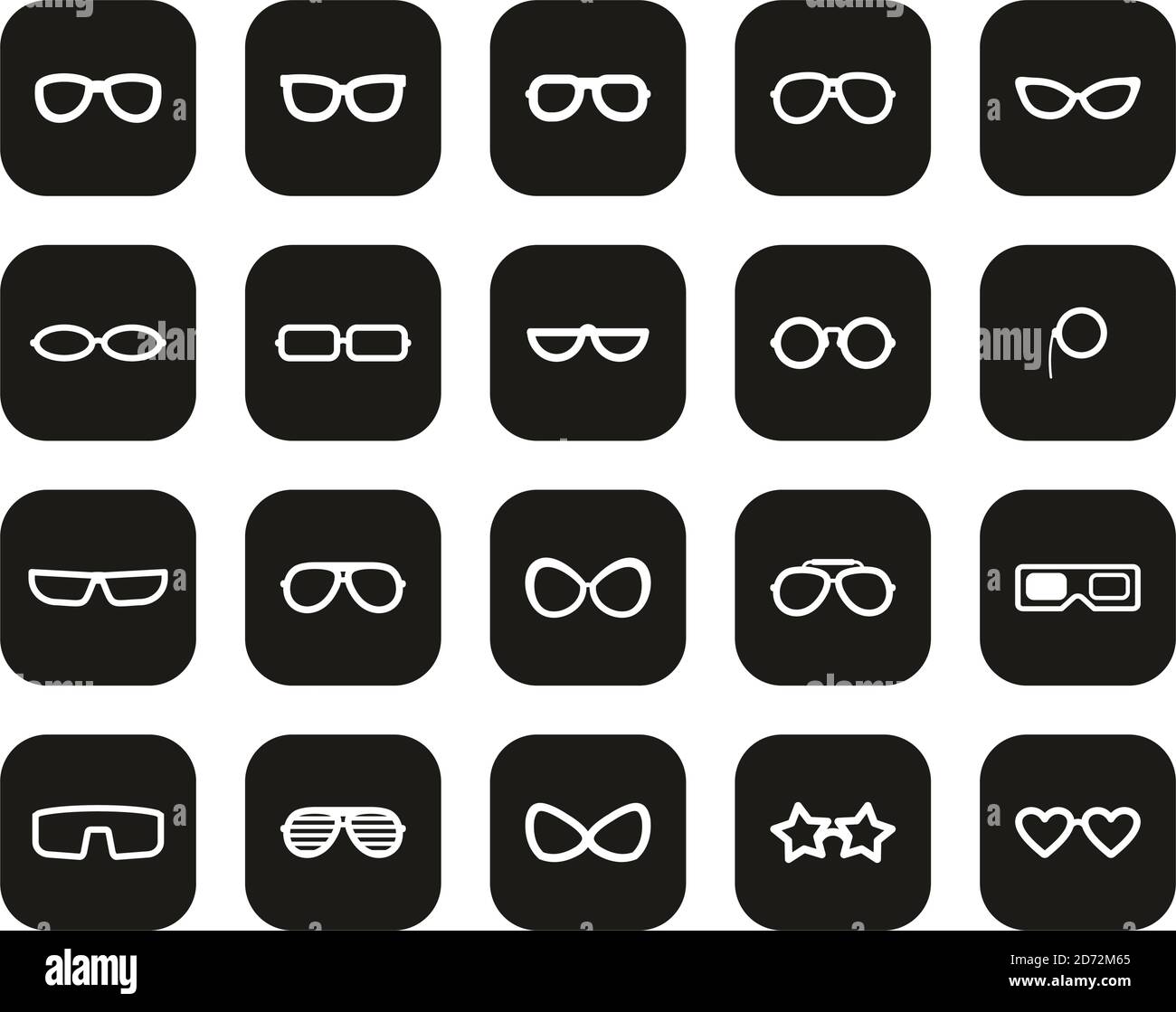 Eyeglasses & Sunglasses Icons White On Black Flat Design Set Big Stock ...