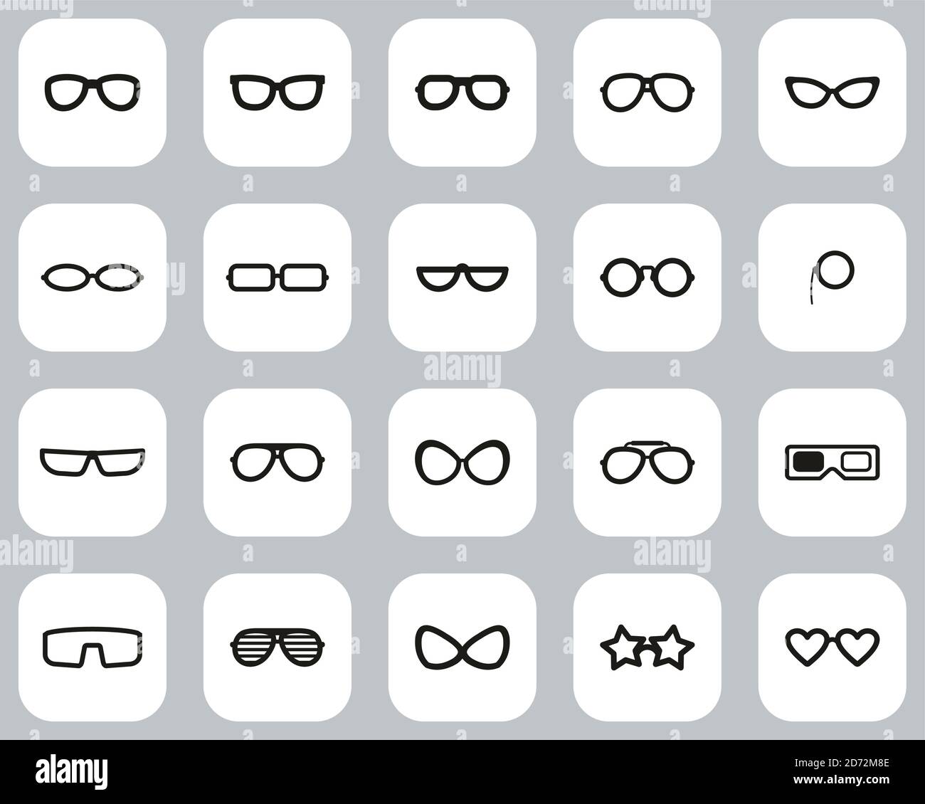 Eyeglasses & Sunglasses Icons Black & White Flat Design Set Big Stock ...