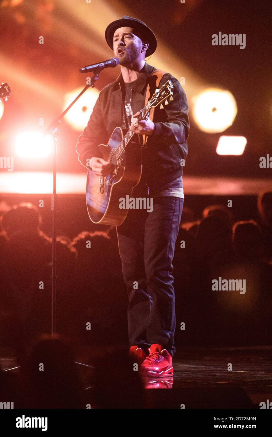 EDITORIAL USE ONLY. Justin Timberlake performing on stage at the Brit ...
