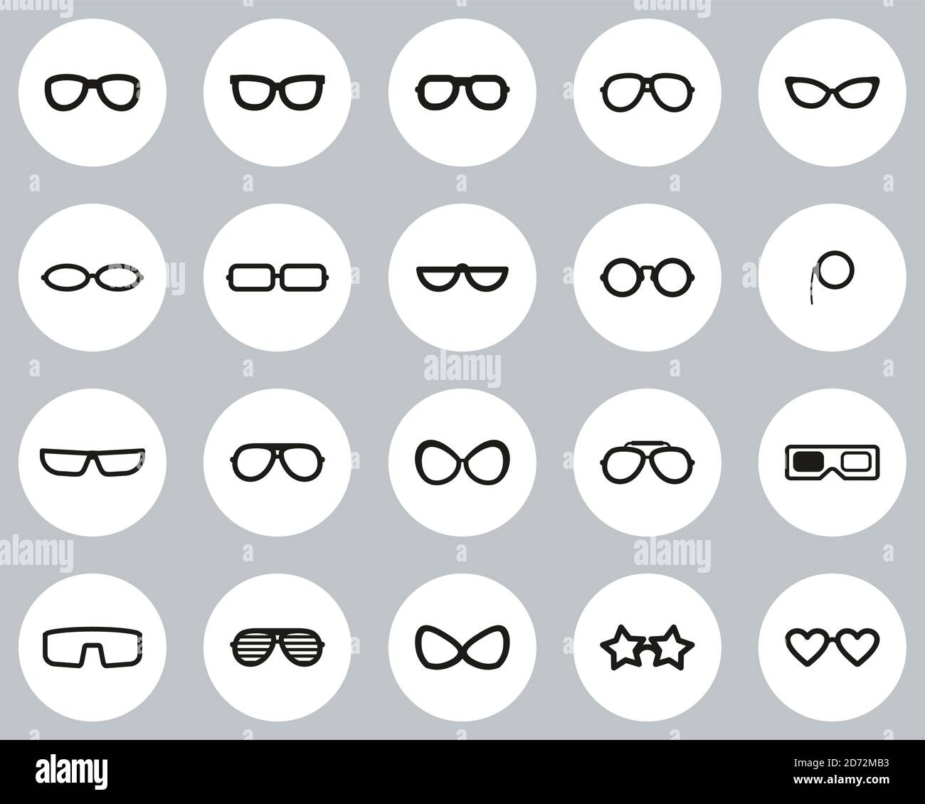 Eyeglasses & Sunglasses Icons Black & White Flat Design Circle Set Big ...