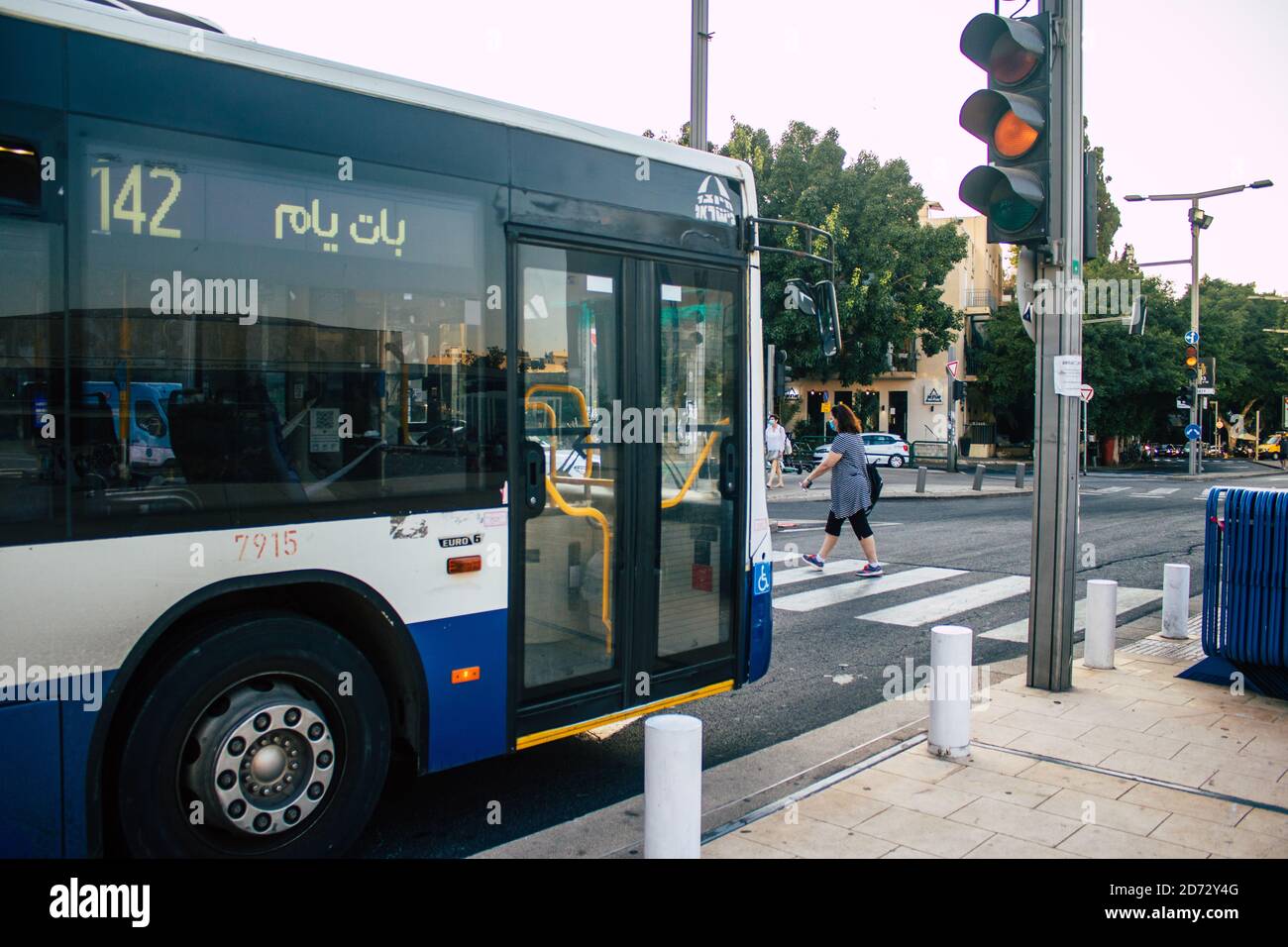 Tel Aviv Israel October 19, 2020 View of an Israeli public bus driving ...