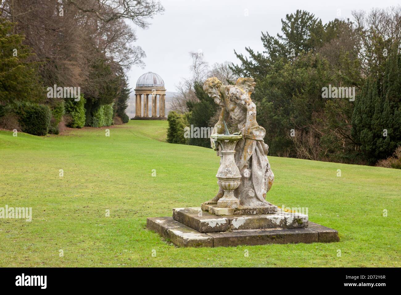 The Father Time sundial and ionic temple in the gardens of Duncombe ...