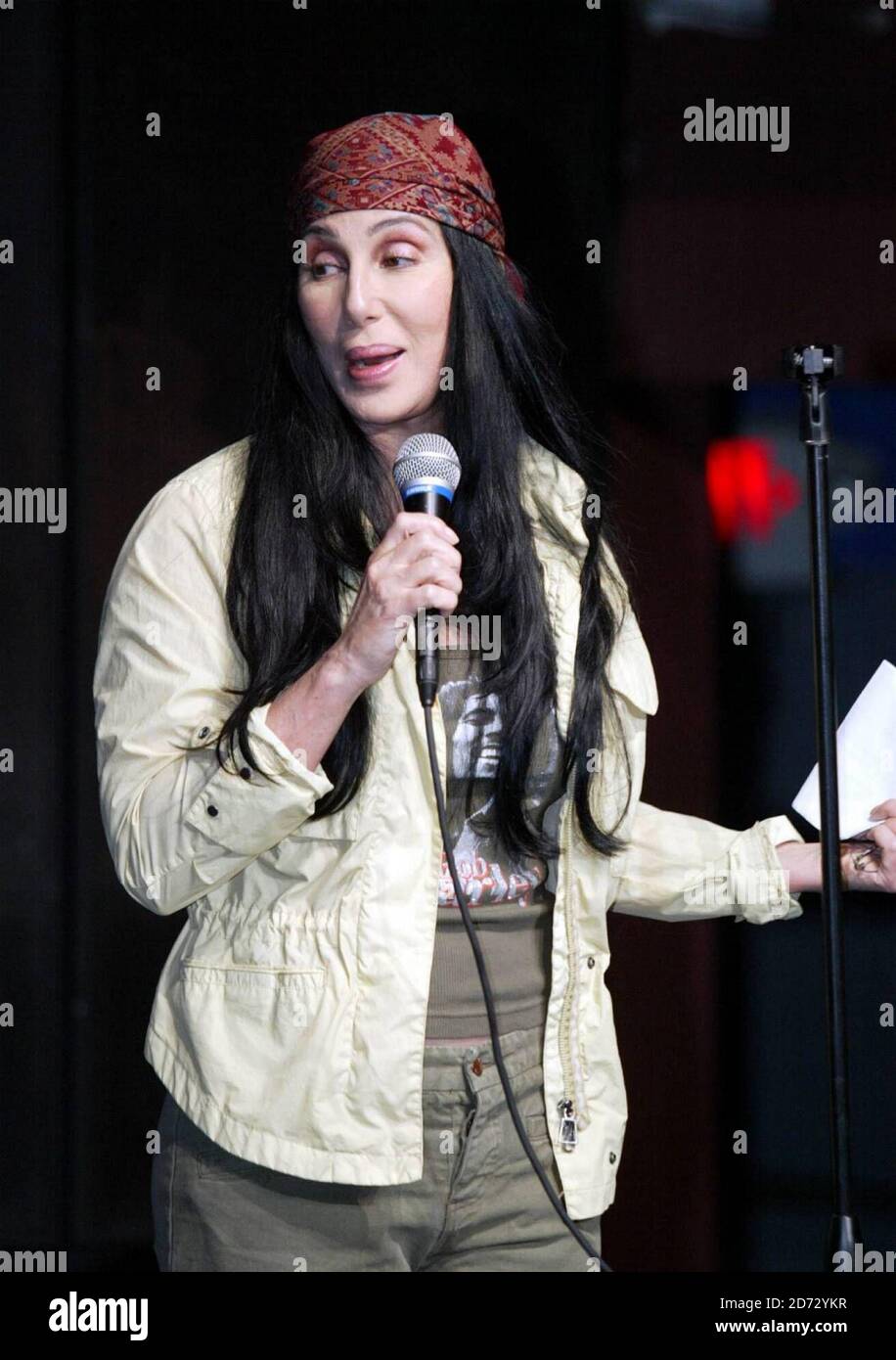Cher speaking at the Move On Student Action event at the Crobar ...