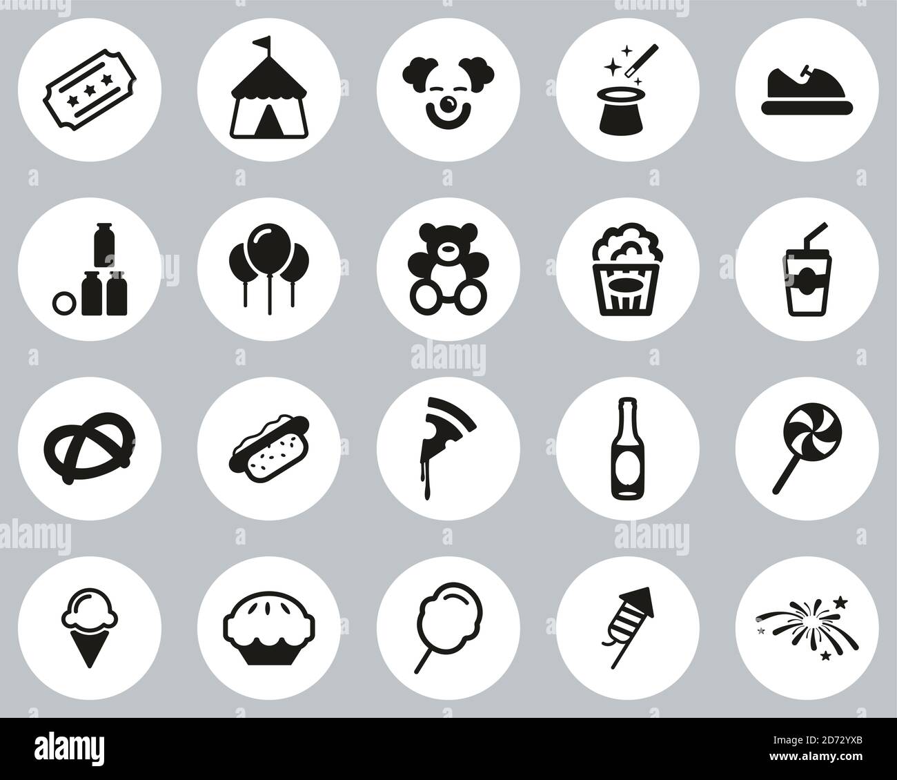 Fair or Carnival Icons Black & White Flat Design Circle Set Big Stock ...