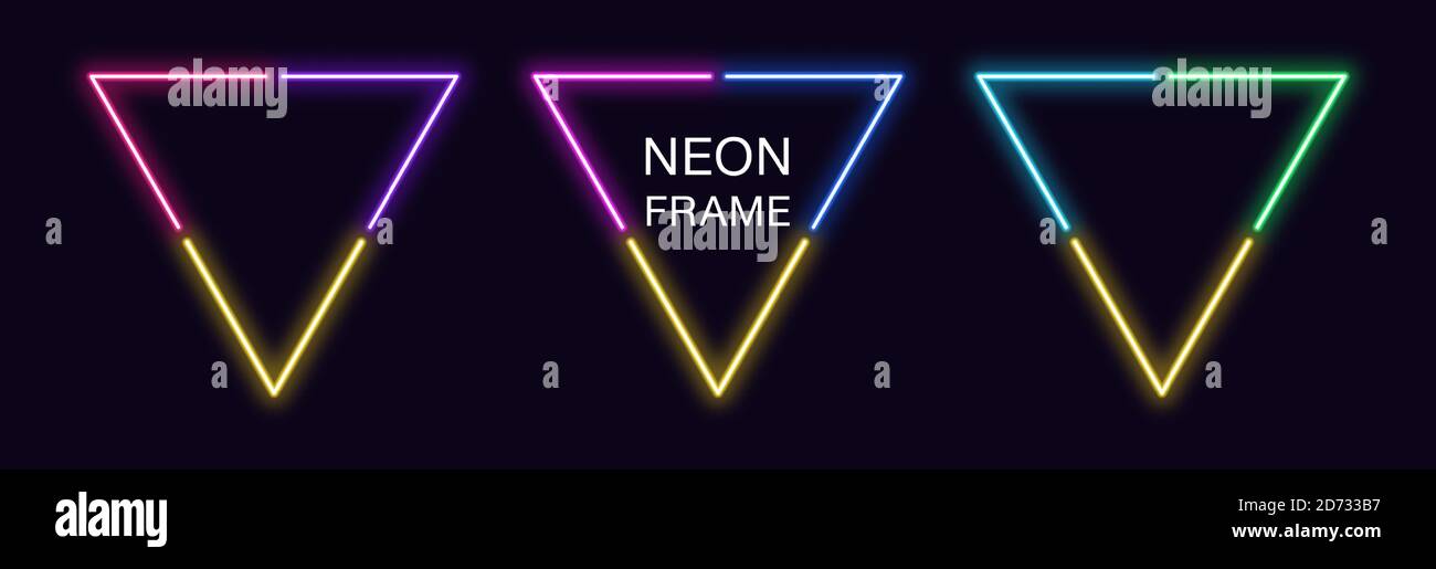 Neon triangle Frame. Set of triangular neon Border in 3 angular parts ...
