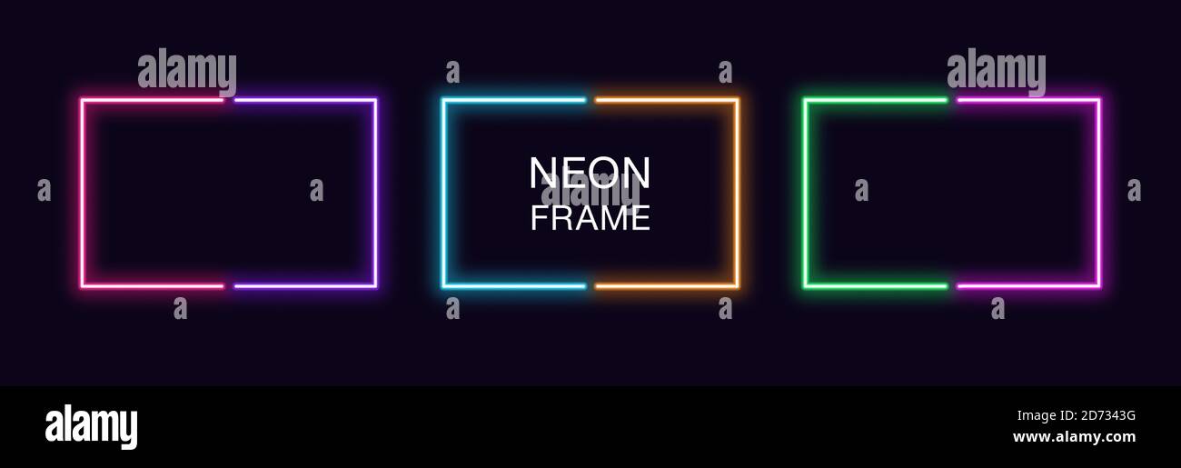 Neon rectangle Frame. Set of rectangular neon Border in 2 outline parts ...