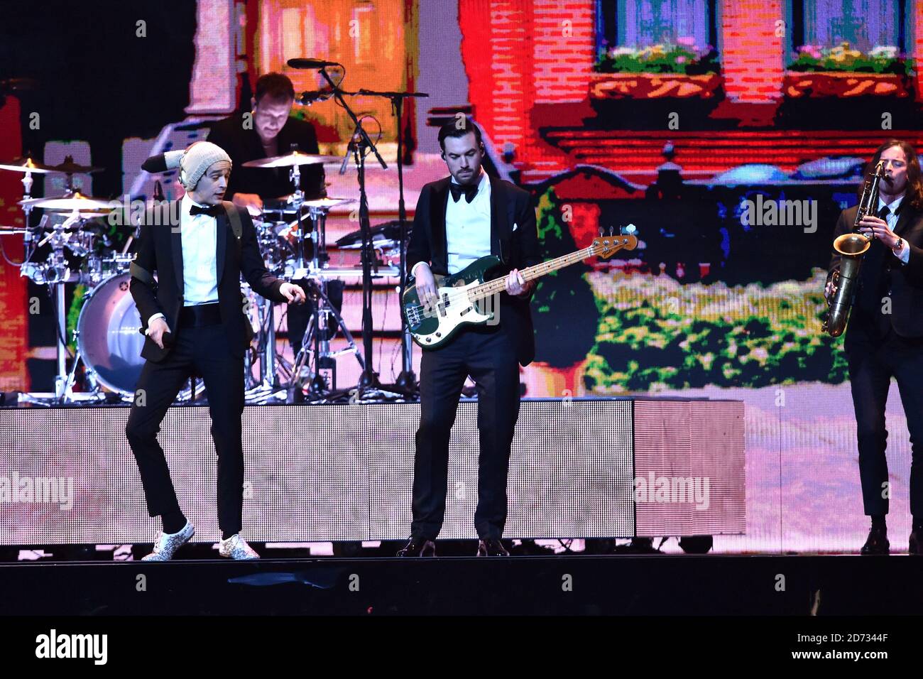 The 1975 on stage at the Brit Awards 2019 at the O2 Arena, London ...