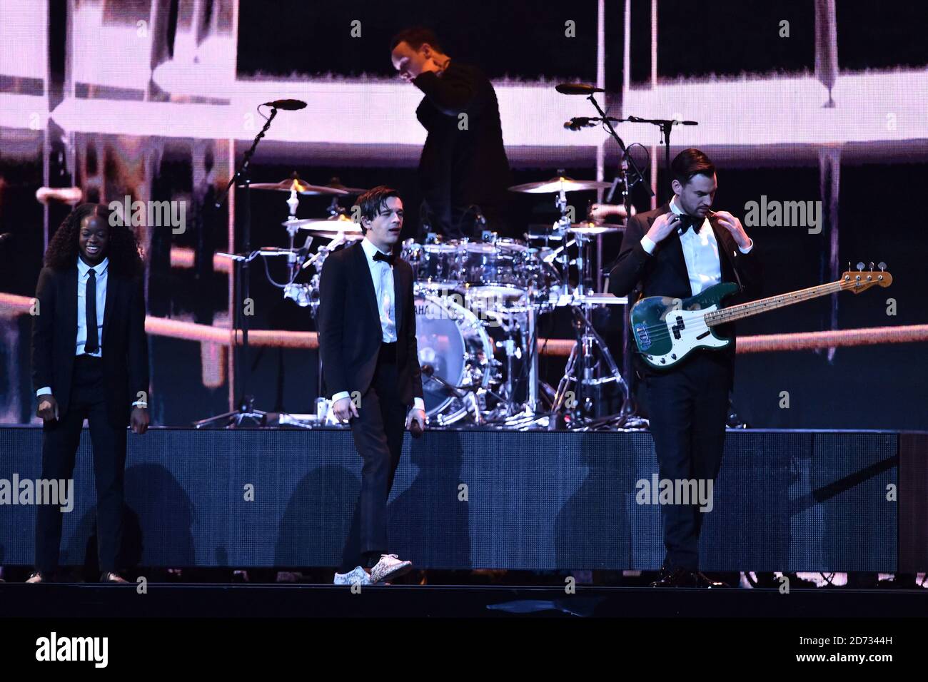 The 1975 on stage at the Brit Awards 2019 at the O2 Arena, London ...