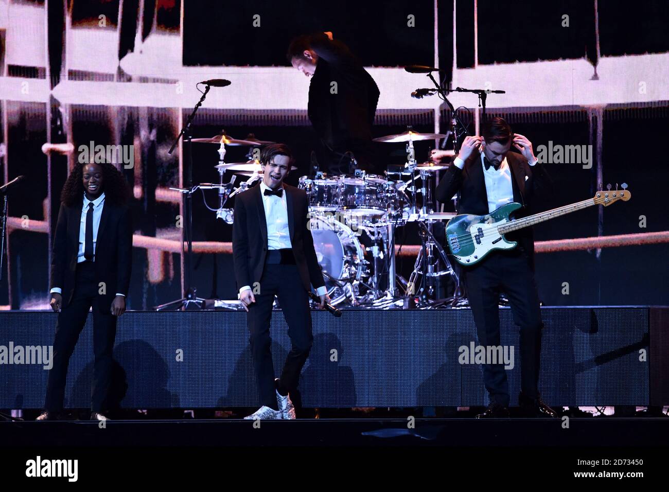 The 1975 on stage at the Brit Awards 2019 at the O2 Arena, London ...