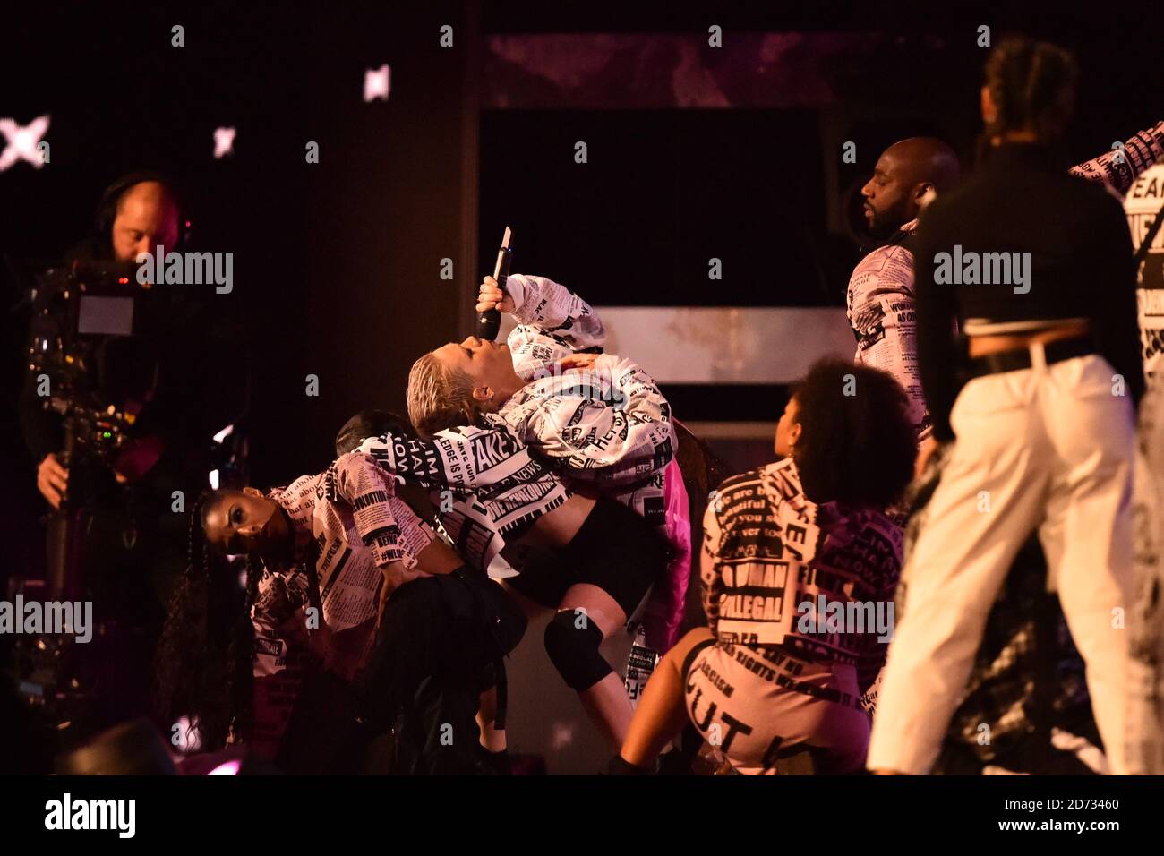Pink on stage at the Brit Awards 2019 at the O2 Arena, London. Photo ...