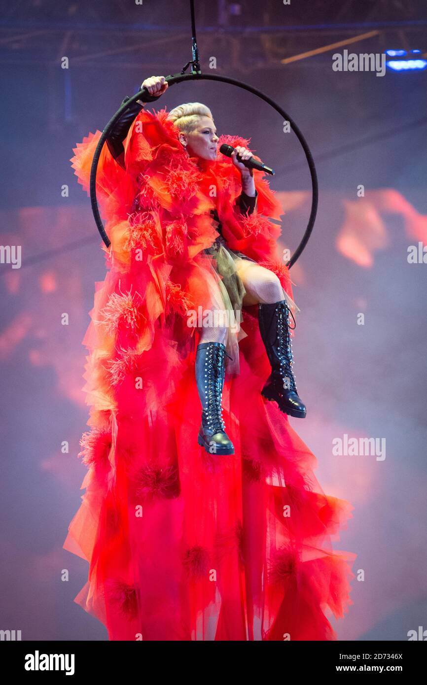 Pink on stage at the Brit Awards 2019 at the O2 Arena, London. Photo ...