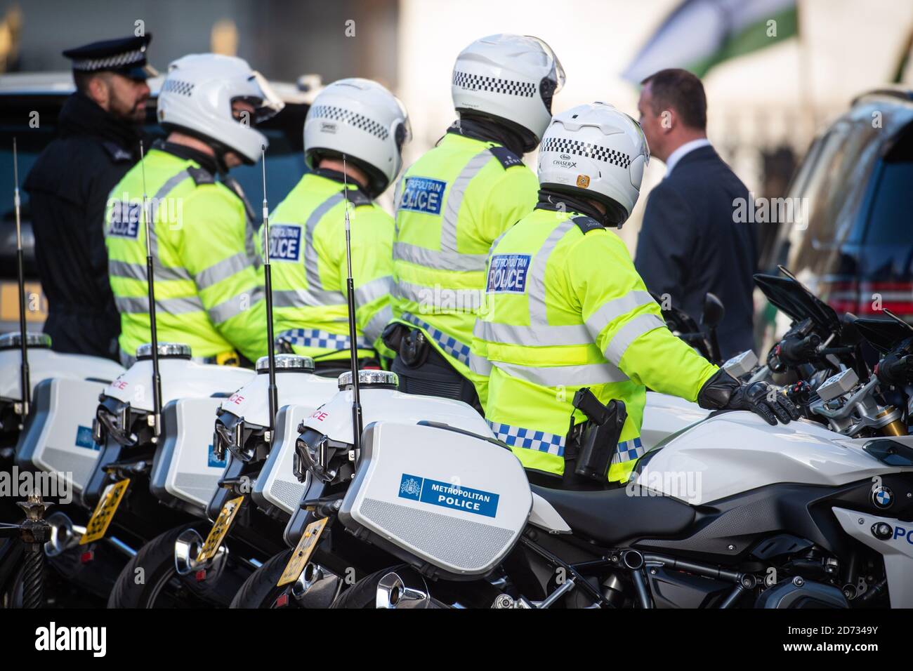 Police Outriders outside the Commonwealth Service at Westminster Abbey ...