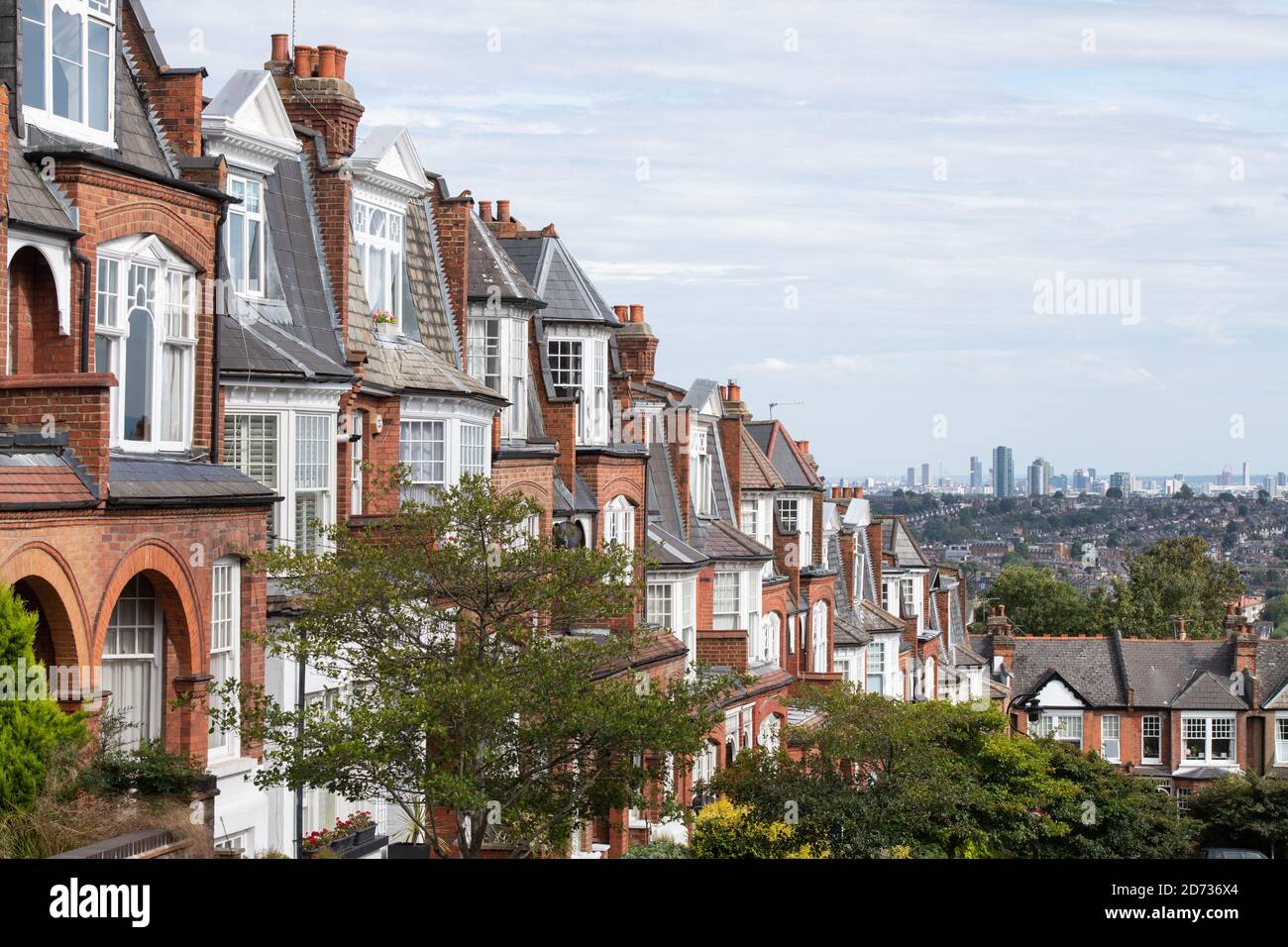 General view of Victorian housing and the London skyline in Muswell ...