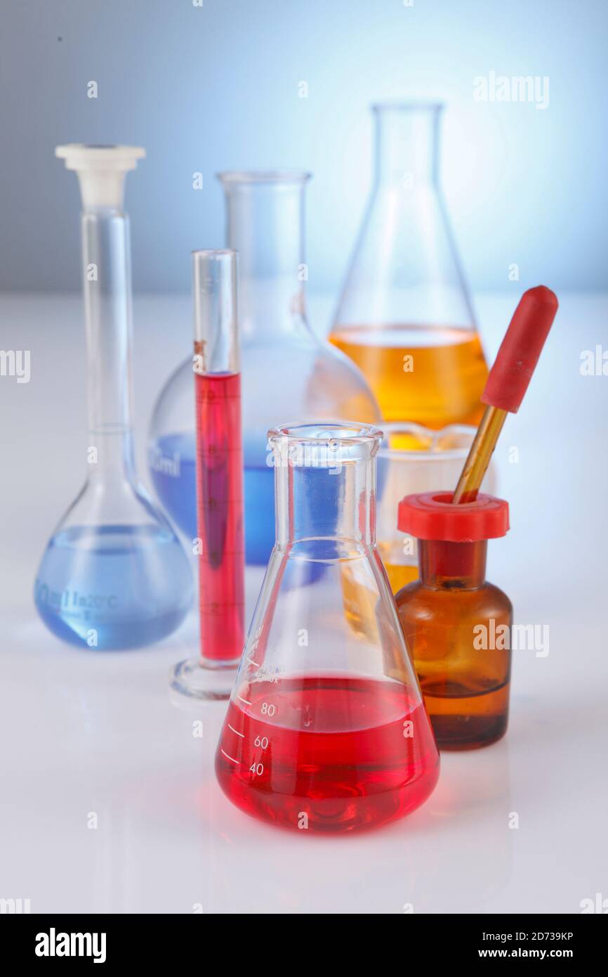 Chemical laboratory flask with liquid Stock Photo - Alamy