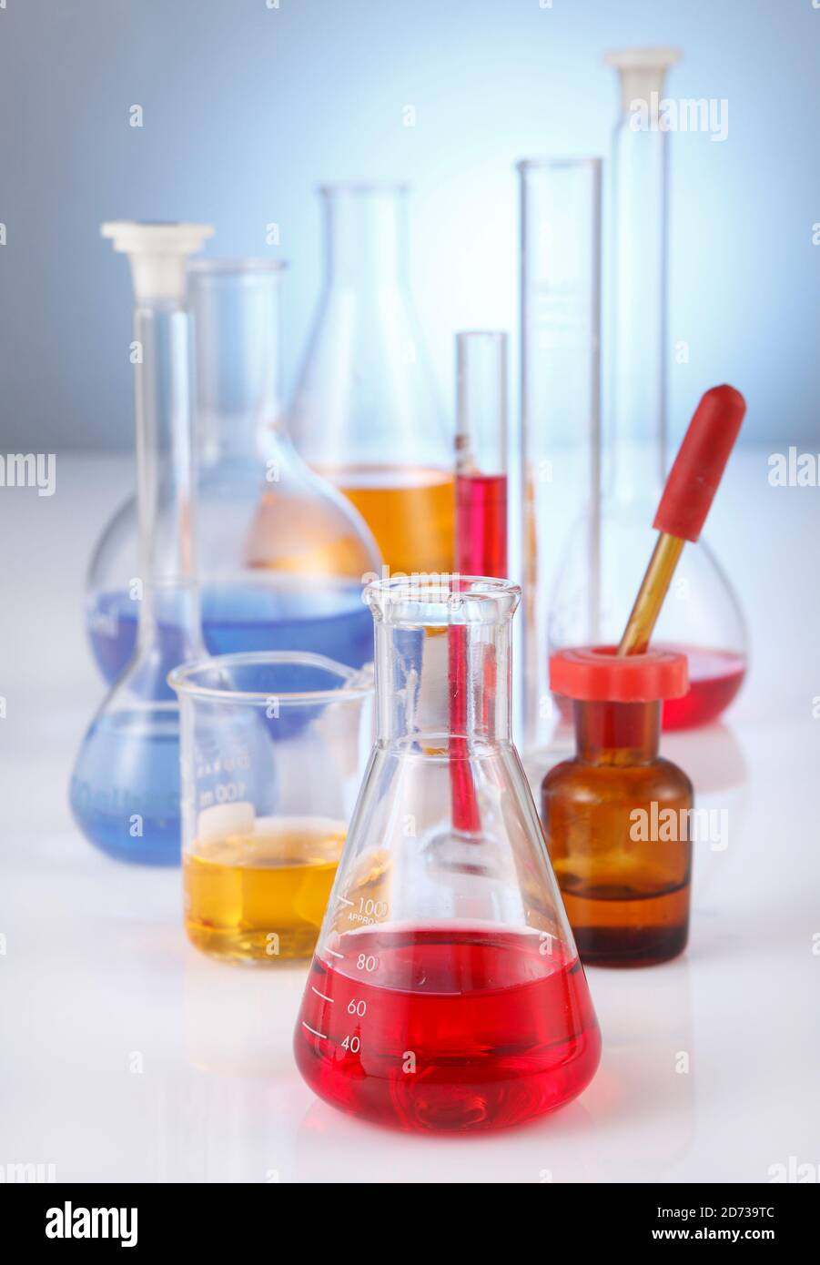 Chemical laboratory flask with liquid Stock Photo - Alamy