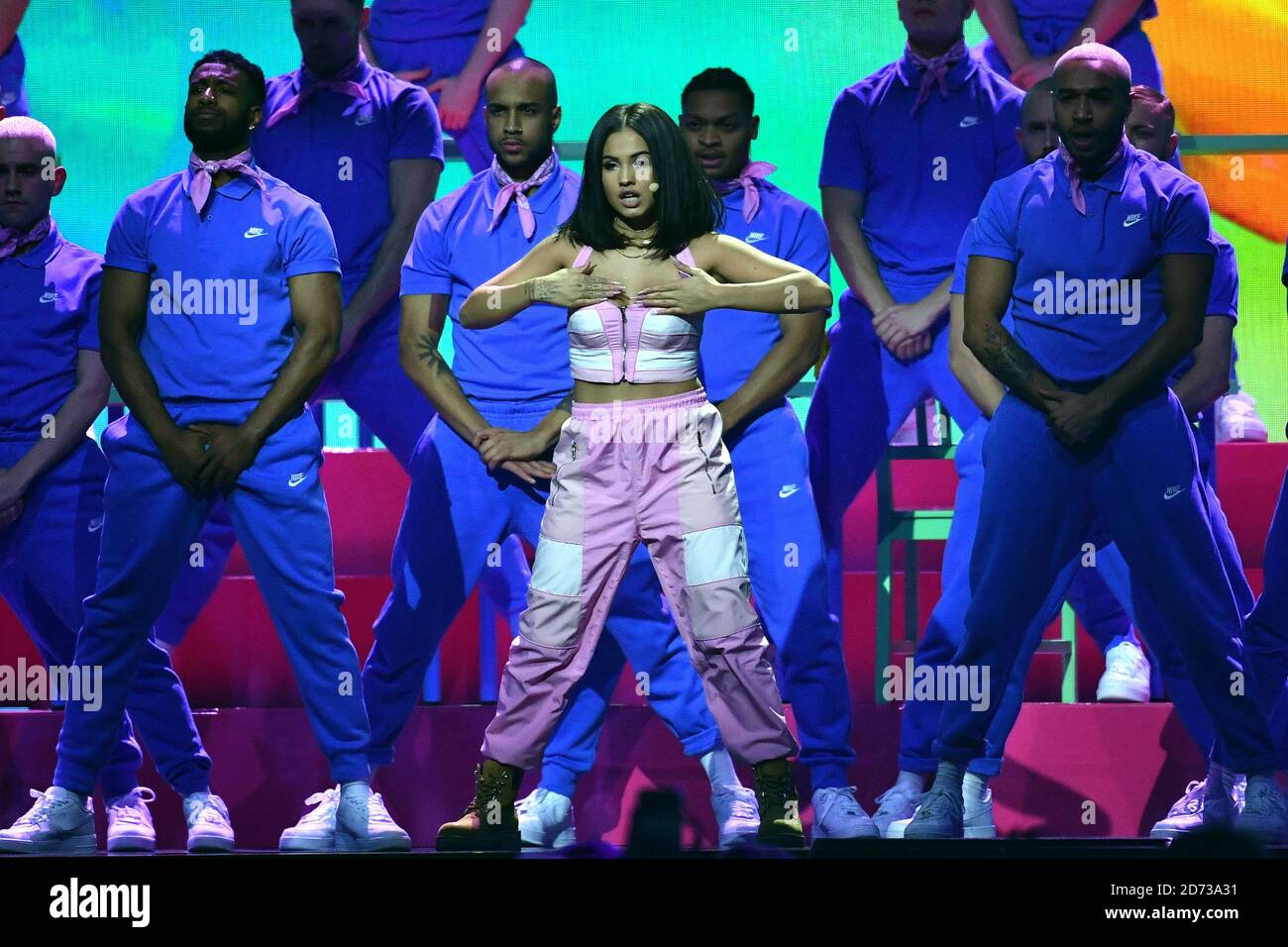 Mabel on stage at the Brit Awards 2020 at the O2 Arena, London Stock ...