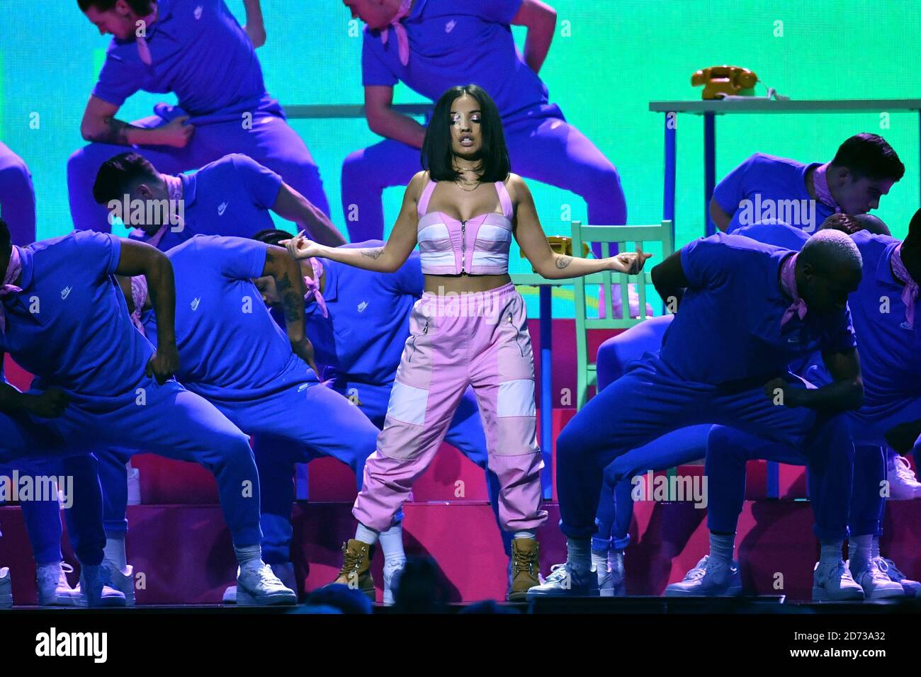 Mabel on stage at the Brit Awards 2020 at the O2 Arena, London Stock ...