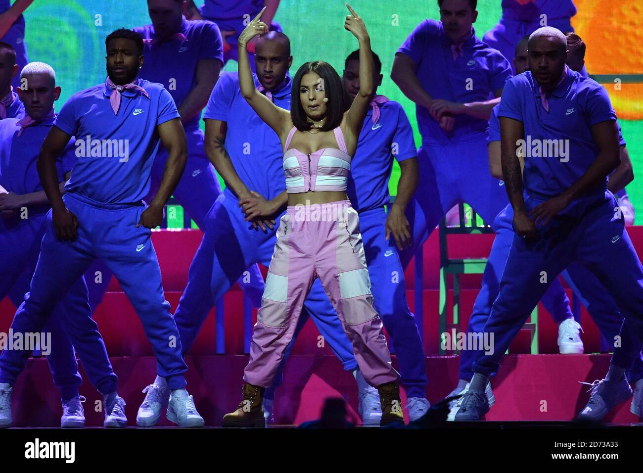 Mabel on stage at the Brit Awards 2020 at the O2 Arena, London Stock ...