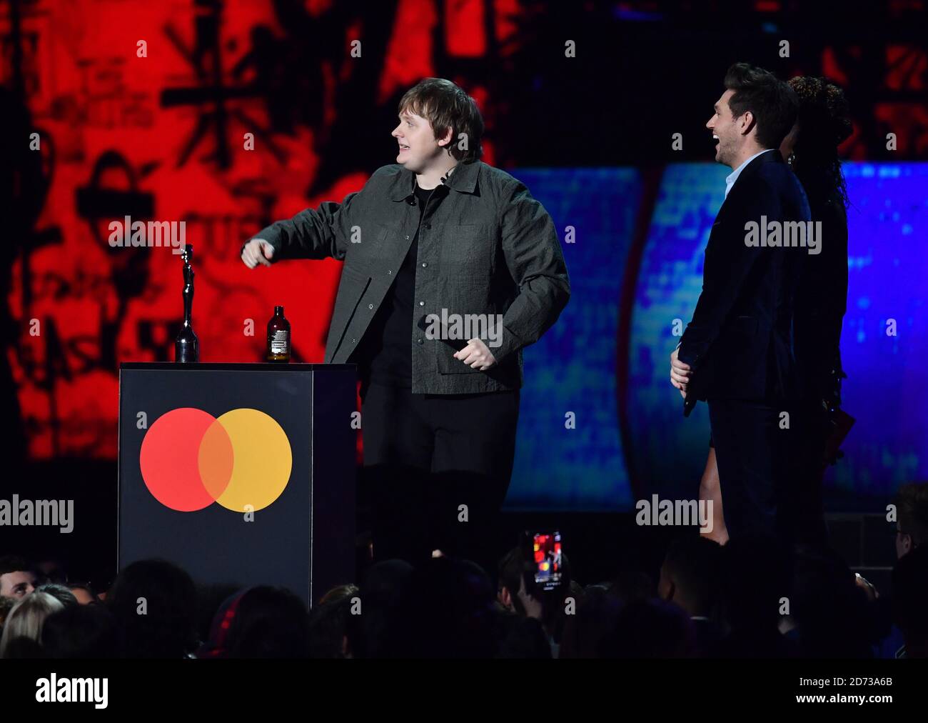 Lewis Capaldi on stage at the Brit Awards 2020 at the O2 Arena, London ...