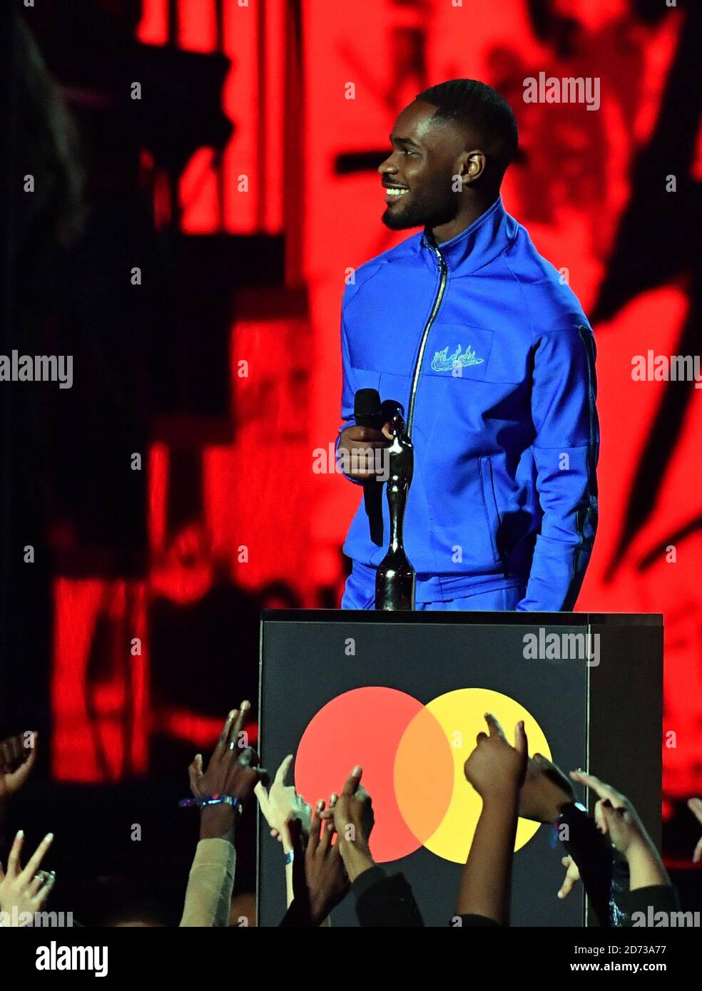 Dave on stage at the Brit Awards 2020 at the O2 Arena, London Stock ...