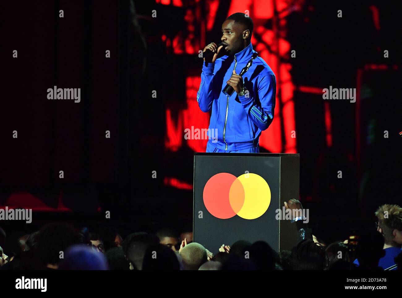 Dave on stage at the Brit Awards 2020 at the O2 Arena, London Stock ...