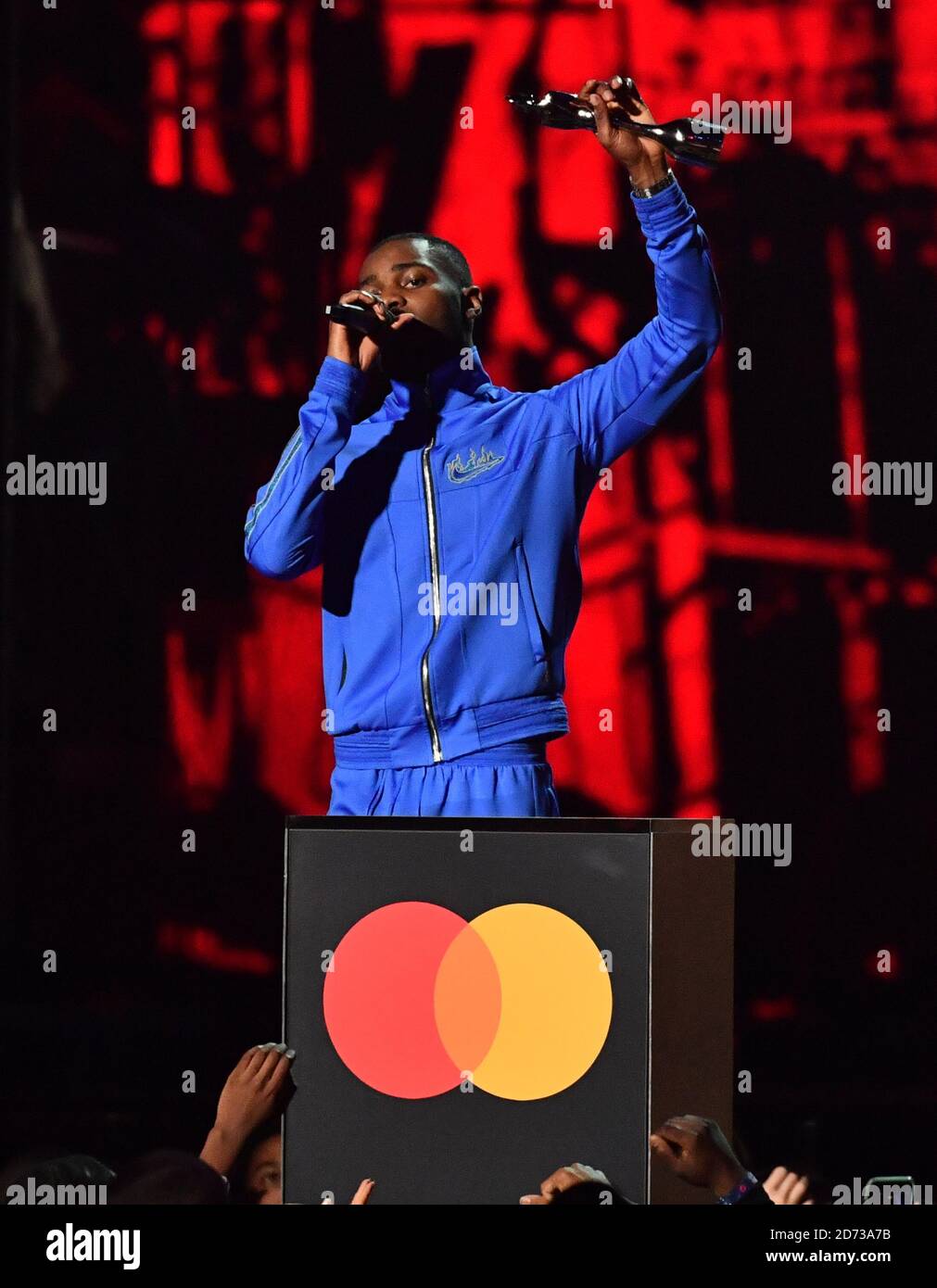 Dave on stage at the Brit Awards 2020 at the O2 Arena, London Stock ...