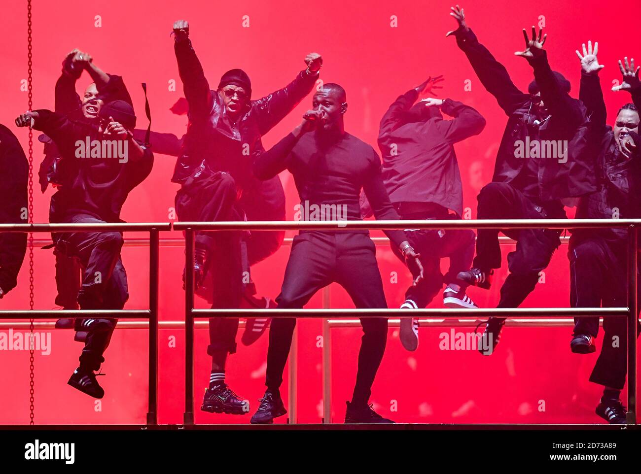 Stormzy on stage at the Brit Awards 2020, at the O2 Arena, London ...