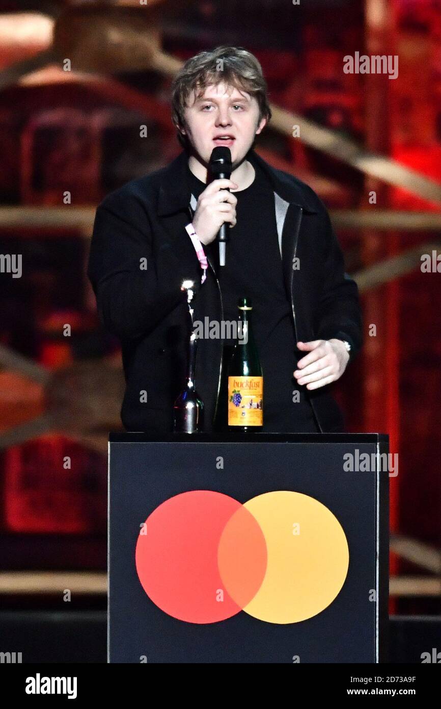Lewis Capaldi on stage at the Brit Awards 2020, at the O2 Arena, London ...