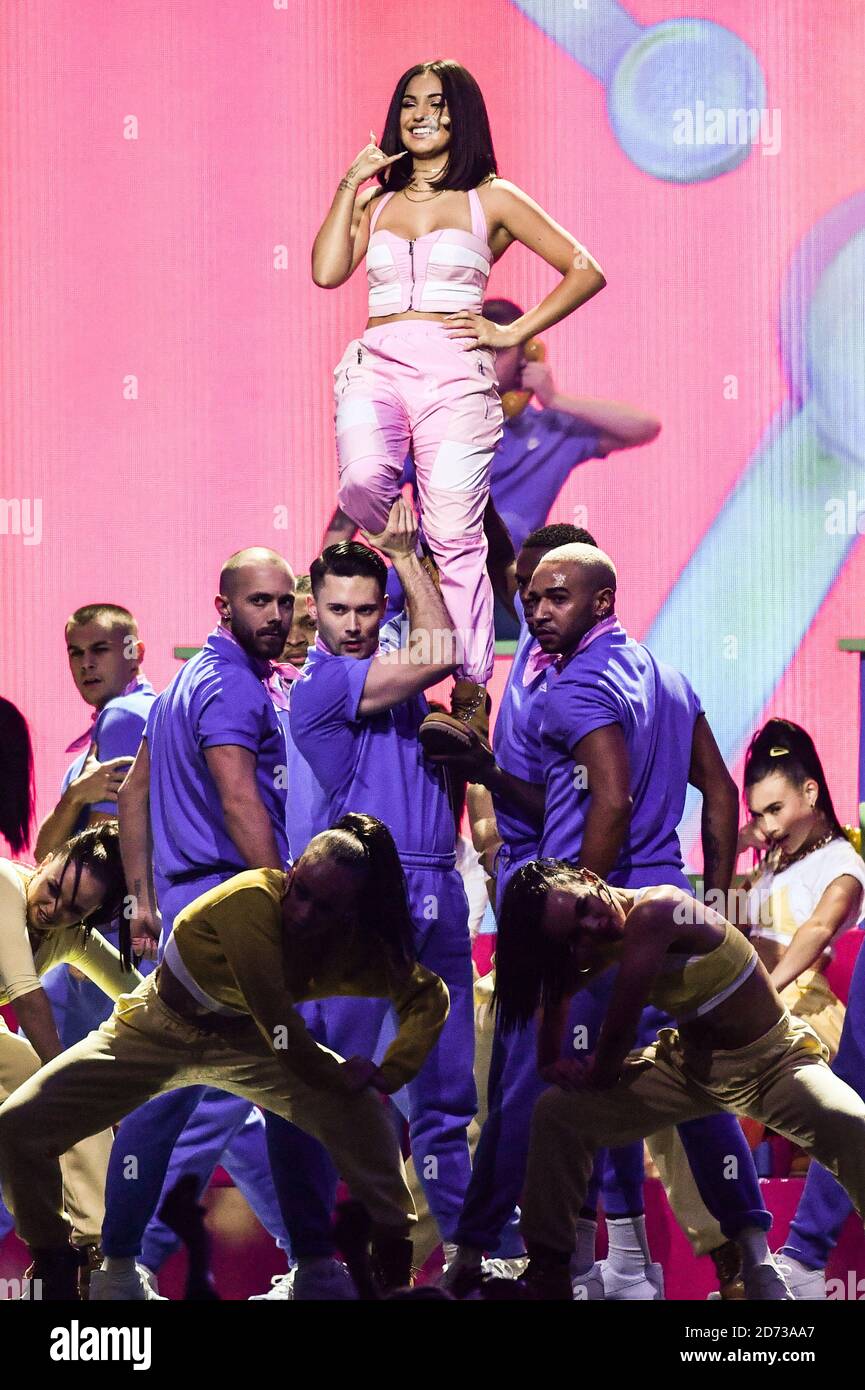Mabel on stage at the Brit Awards 2020, at the O2 Arena, London ...